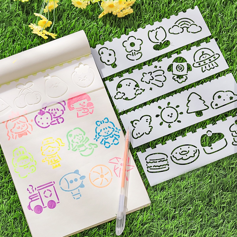 4 Pcs Multifunction Cartoon Hollow Template Soft Ruler Student Hollow ...