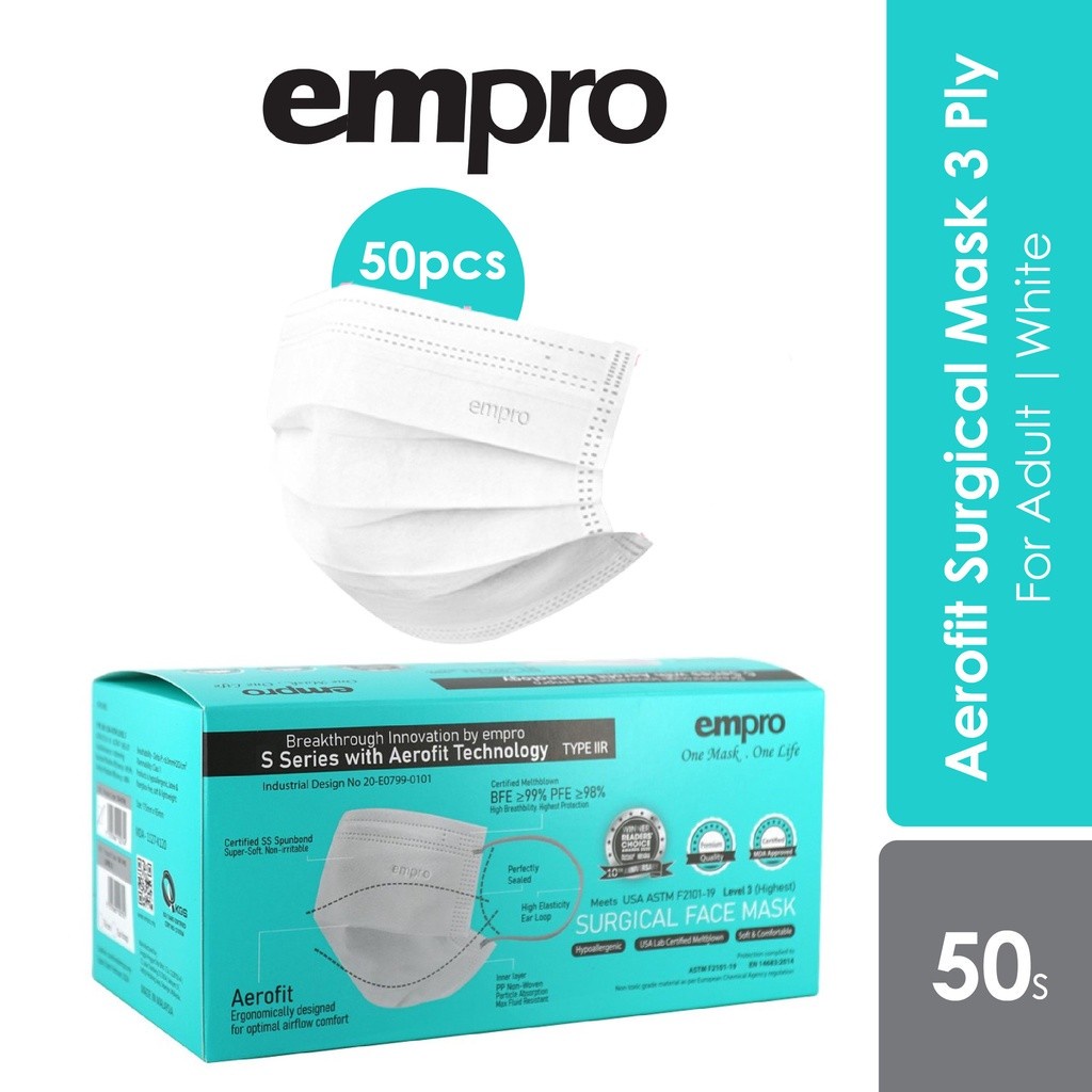Empro S Series Aerofit Surgical Face Mask 50s (White Colour) | Shopee ...