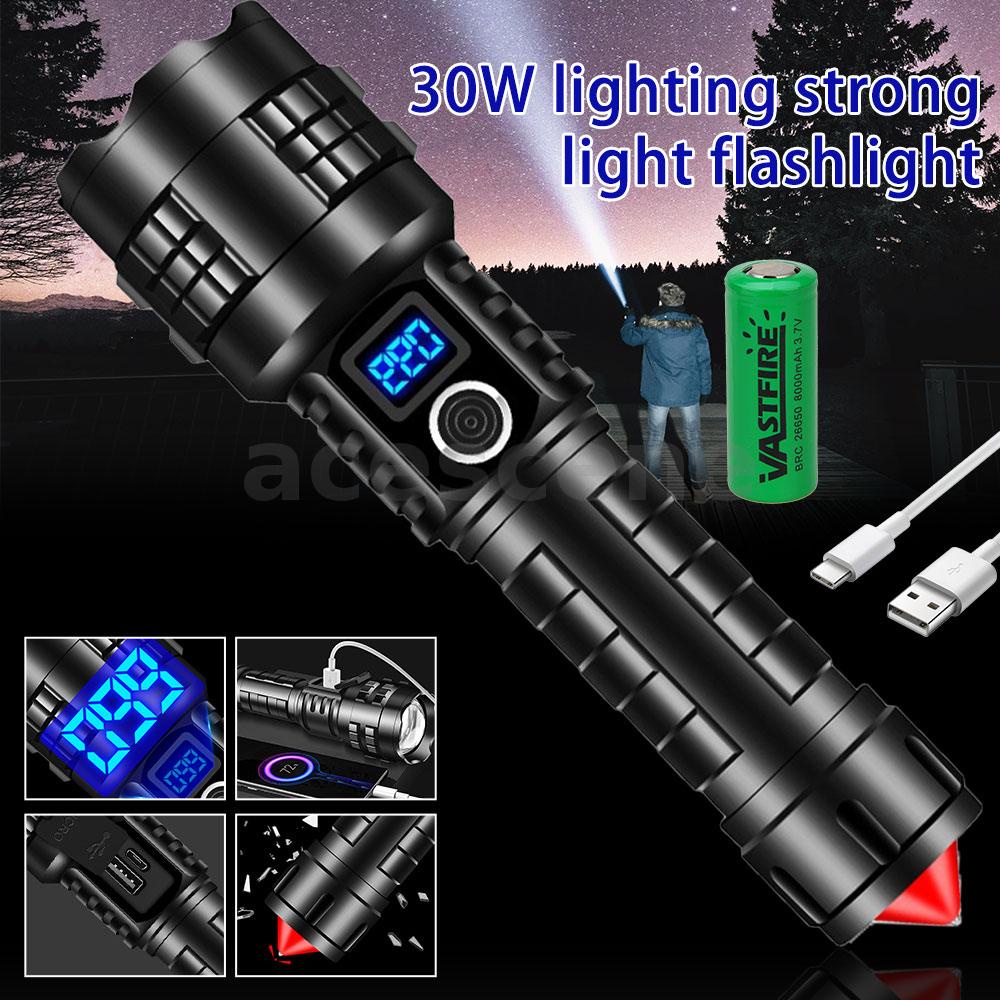 Powerful P70 LED Flashlight 3 Modes USB Power Display Torch with Self ...