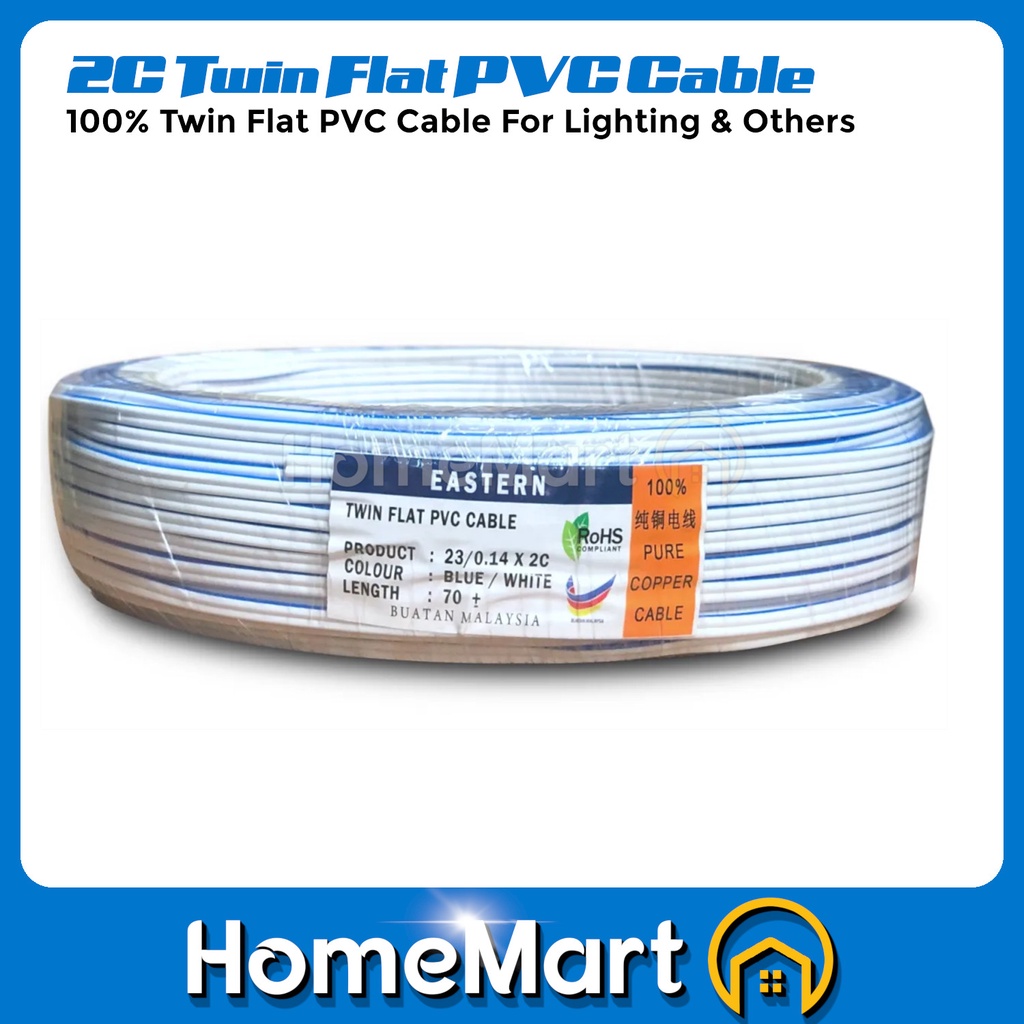 23/0.14 x 2 Core Flexible Cable | Blue White Twin Flat Wire Cable ...