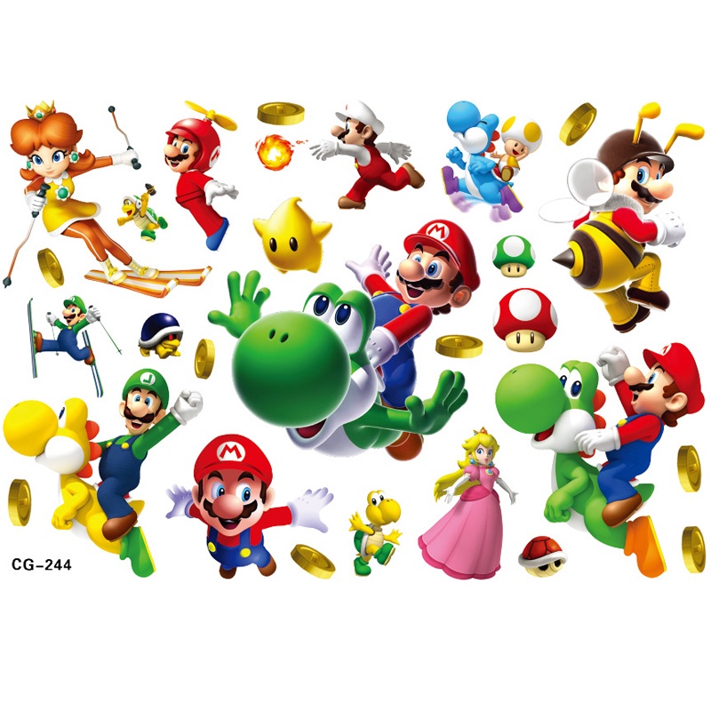 1Sheet Super Mario Fake Tattoo Stickers Cartoon Luigi Yoshi Bowser ...