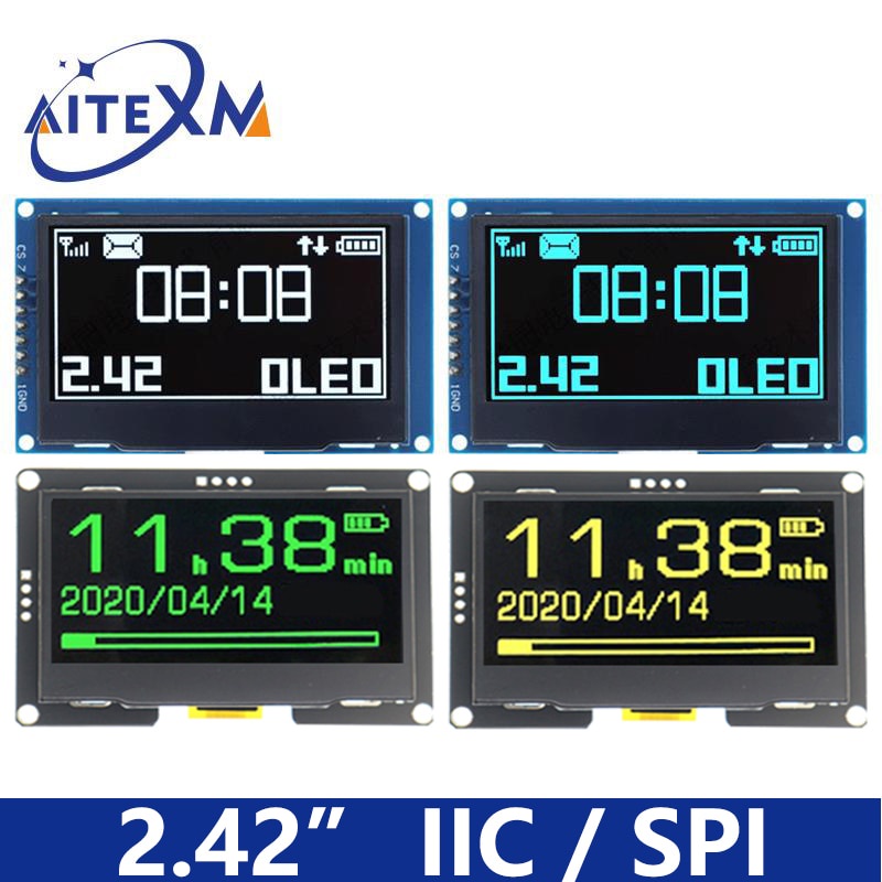 2.42 inch 2.42" OLED Display Module 128x64 LCD HD Screen Module SSD1309 7 Pin SPI/IIC I2C Serial ...