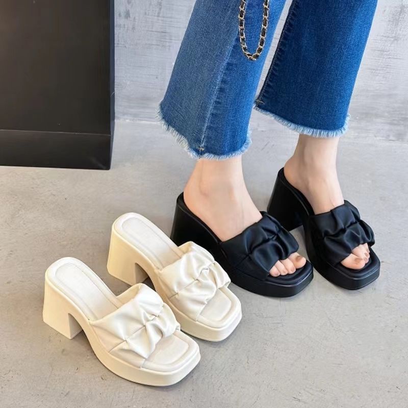 Women Heel Comfortable Thick-soled Square Toe Open-toe All-match ...