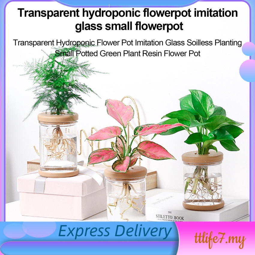 Transparent Hydroponic Flower Pot Imitation Glass Soilless Planting ...