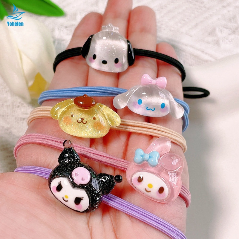 Transparent Sanrio leather band hair ring cute cartoon hair rope Melody ...