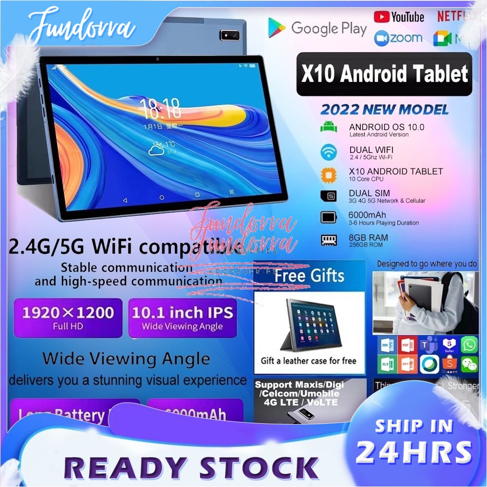 2024 New X10 Support 4G LTE Android Tablet 10.0 Inch Tablet [8GB RAM ...