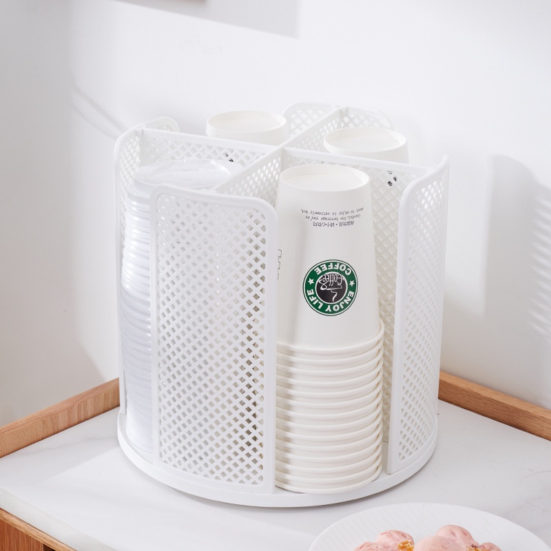 Cup Storage Rack 360° Desktop Rotating Compartment Rack Disposable Cup ...