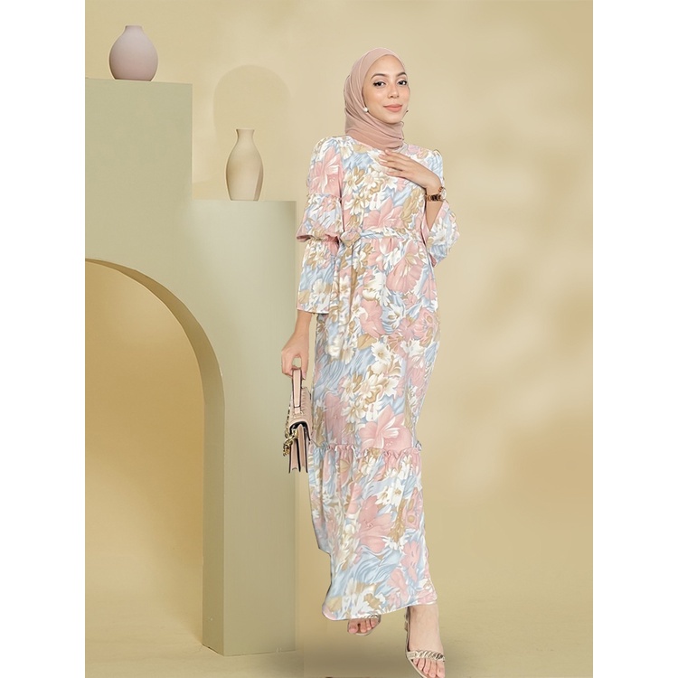 Yeleedon Ready Stock Abaya Cloak Premium Chiffon Floral Print Back ...