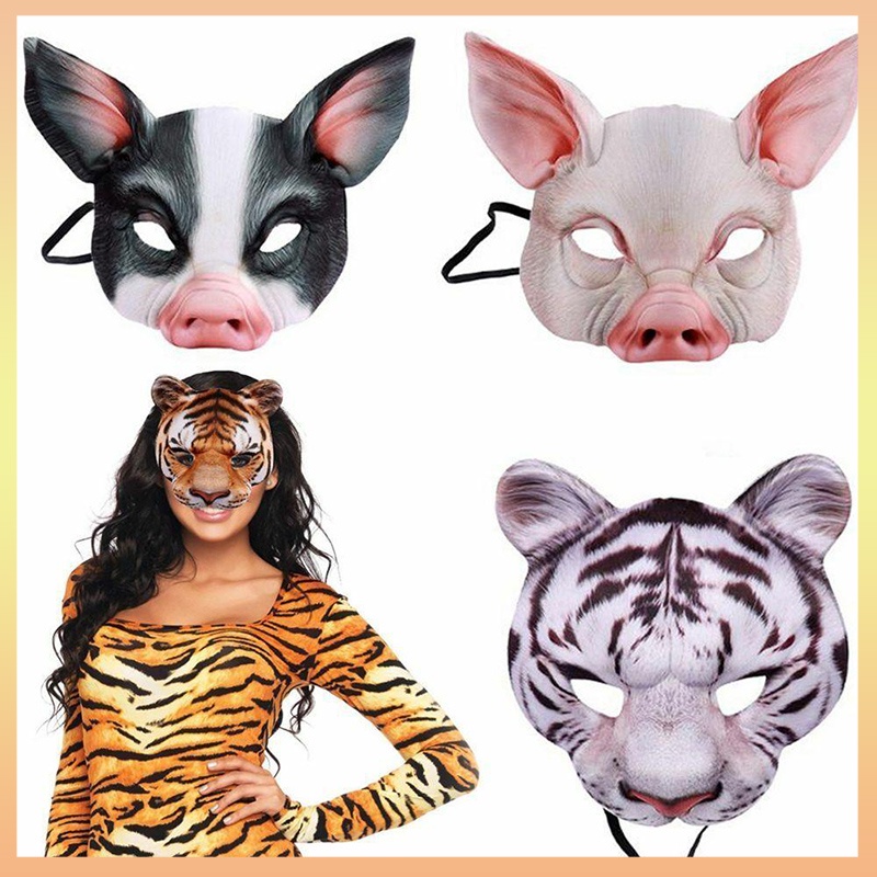 Halloween 3D Animal Tiger Pig Half Face Mask Masquerade Party Ball Mask ...