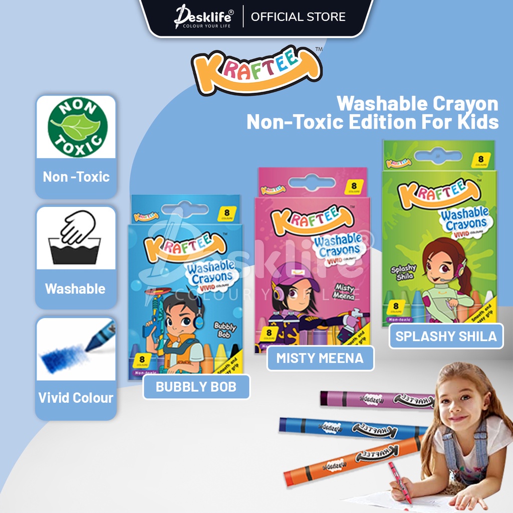 Desklife Kraftee Washable Crayon Non Toxic Safe for Kids -(8s/BOX) Art ...