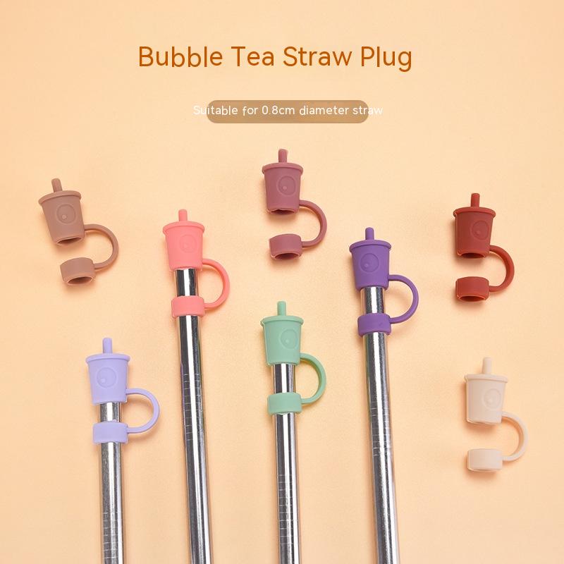Diameter 0.8cm New silicone straw dust plug Simple and lovely milk tea ...