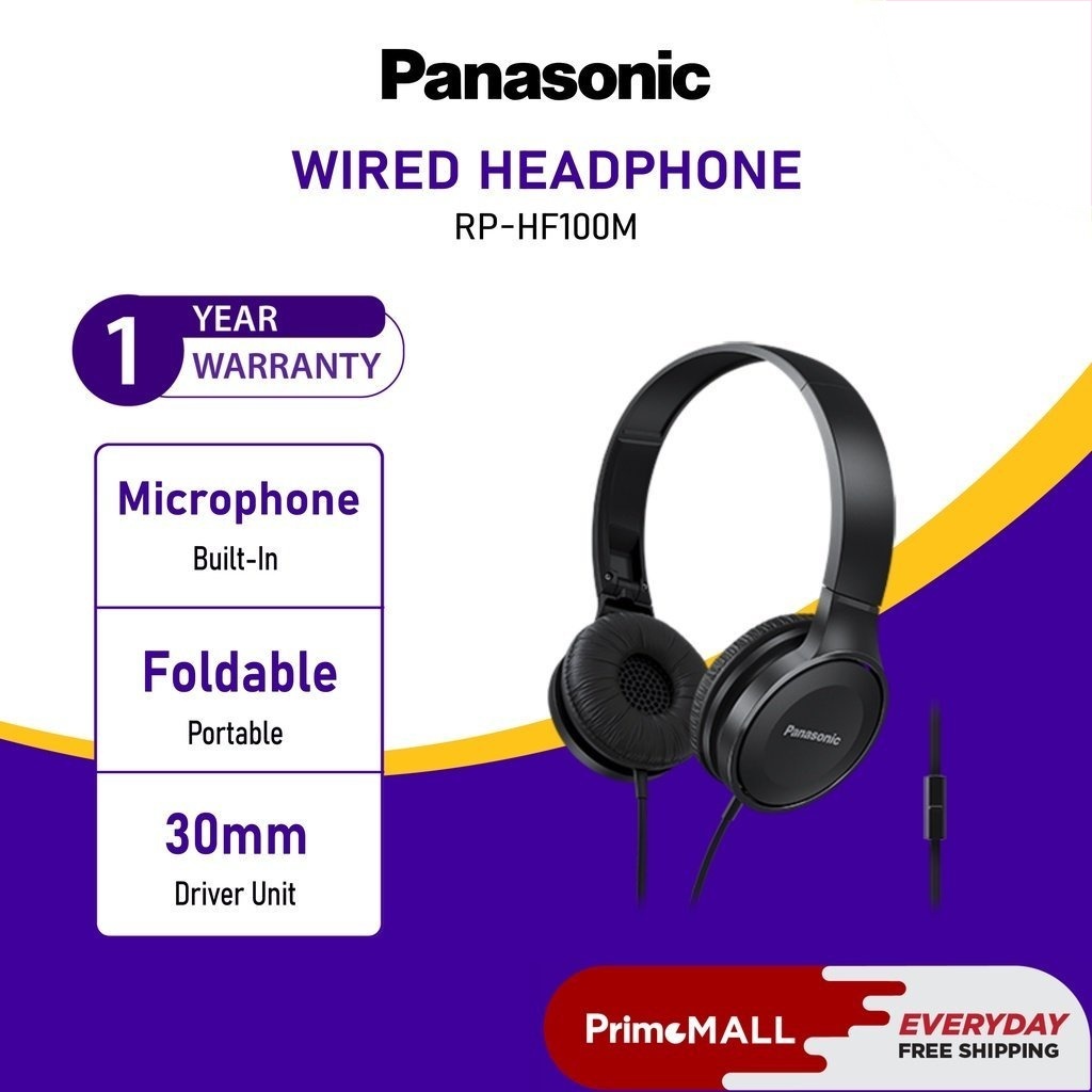 PANASONIC RP-HF100M HEADPHONE FOLDABLE WITH MIC RP-HF100MGCK (BLACK ...