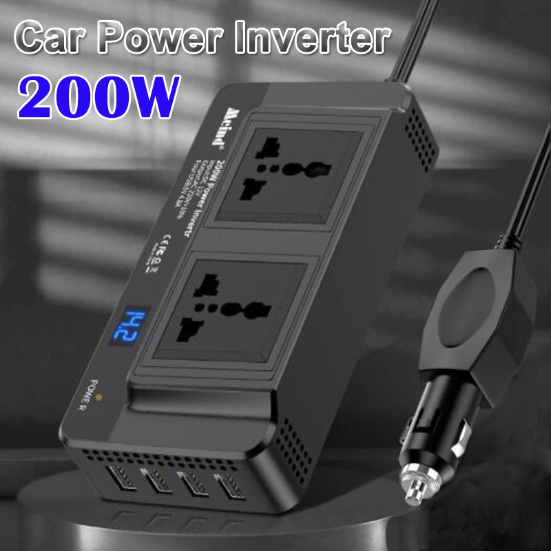 Power Car Inverter Adapter 200W DC 12V 24V to AC 220V Car Adapter USB ...
