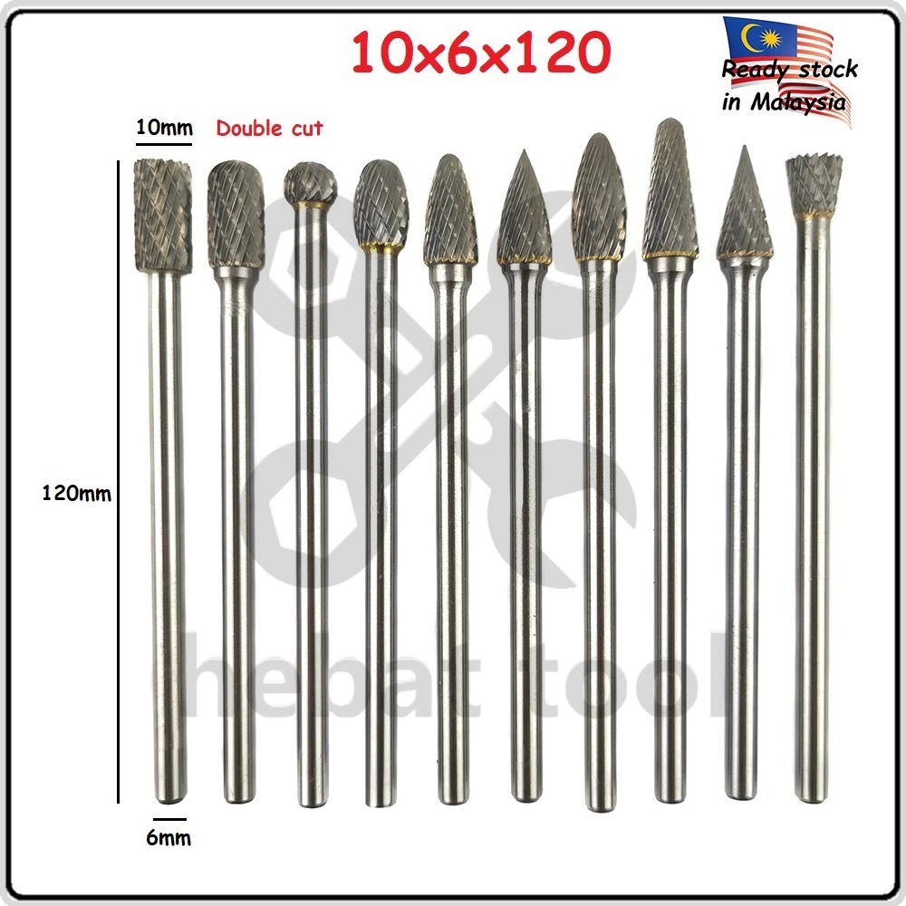 1pcs 10x6x120mm Tungsten Carbide Burr 6mm Single Cut Double Cut Rotary ...