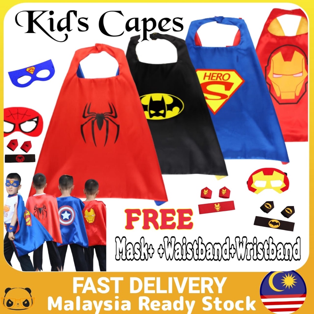 Superhero Kids Children Capes Shawl Cloak Costume Set Cosplay Felt Mask ...