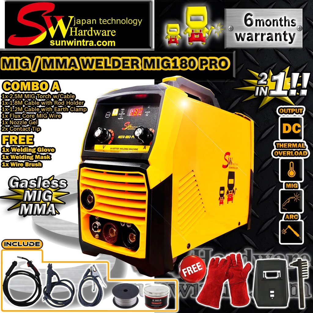 SW Hardware JAPAN TECHNOLOGY 2 IN 1 MIG180 PRO MIG / MMA WELDING / ARC ...