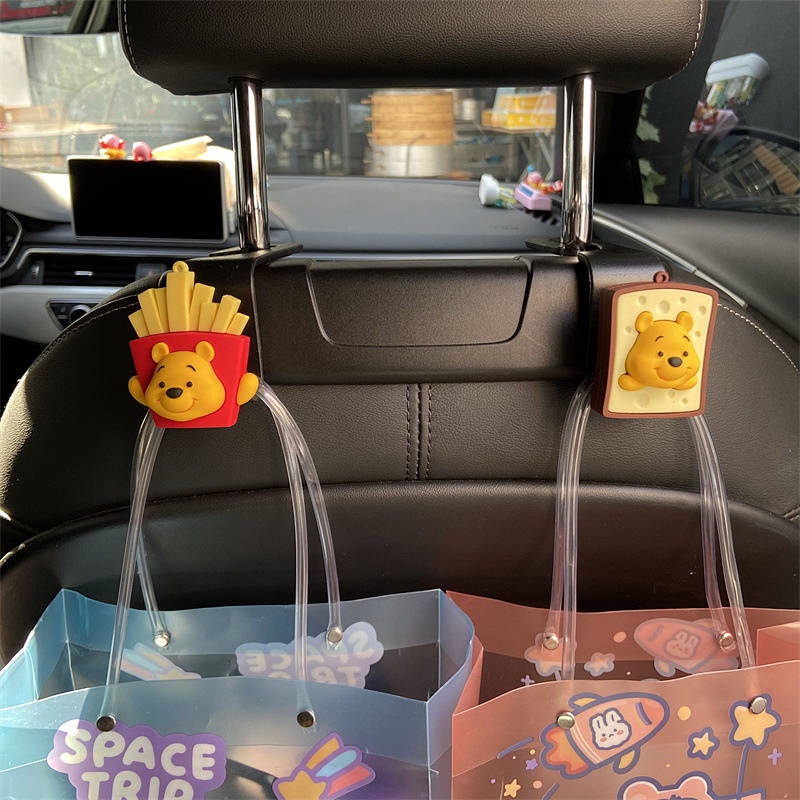 Car Hook Pooh Bear Hamburger Fries Cartoon Car Chair Back Rear Seat Multi-Function Hook Creative ...