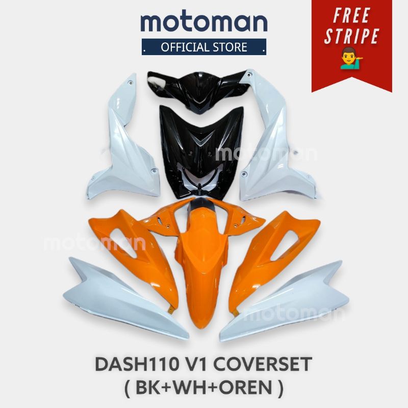 Honda Dash110 V1 Complete Cover Set Black Orange White Dash 110 V1 Kaver Coverset Hitam Putih ...
