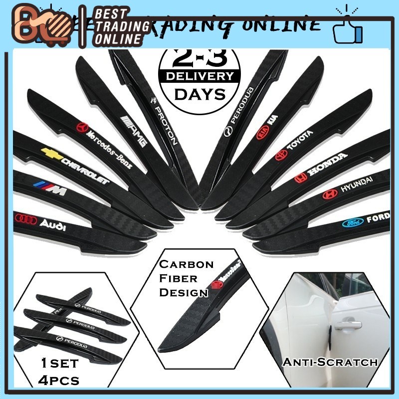 4PCS Carbon Car Door Side Edge Protection Guards Stickers Black ...