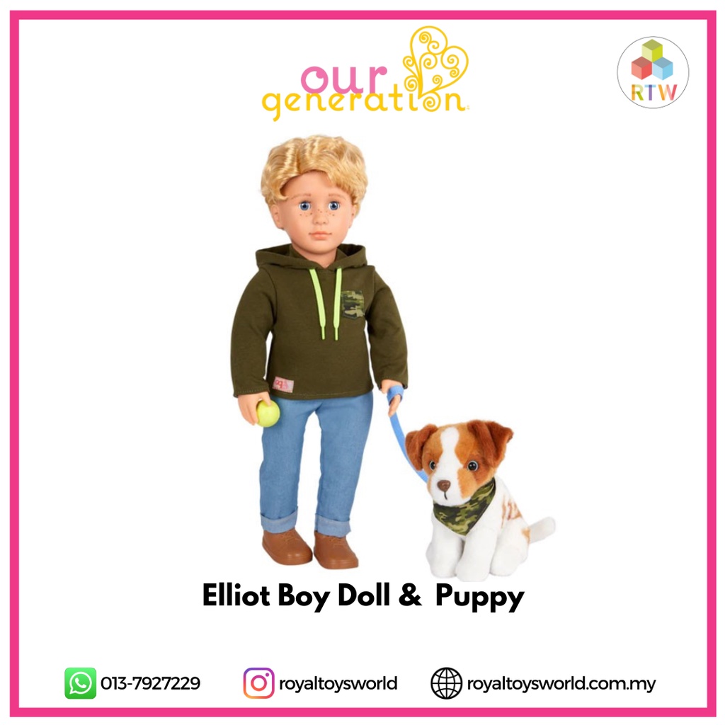 Our Generation Elliot Boy Doll With Pet Australian Sheperd Puppy For ...