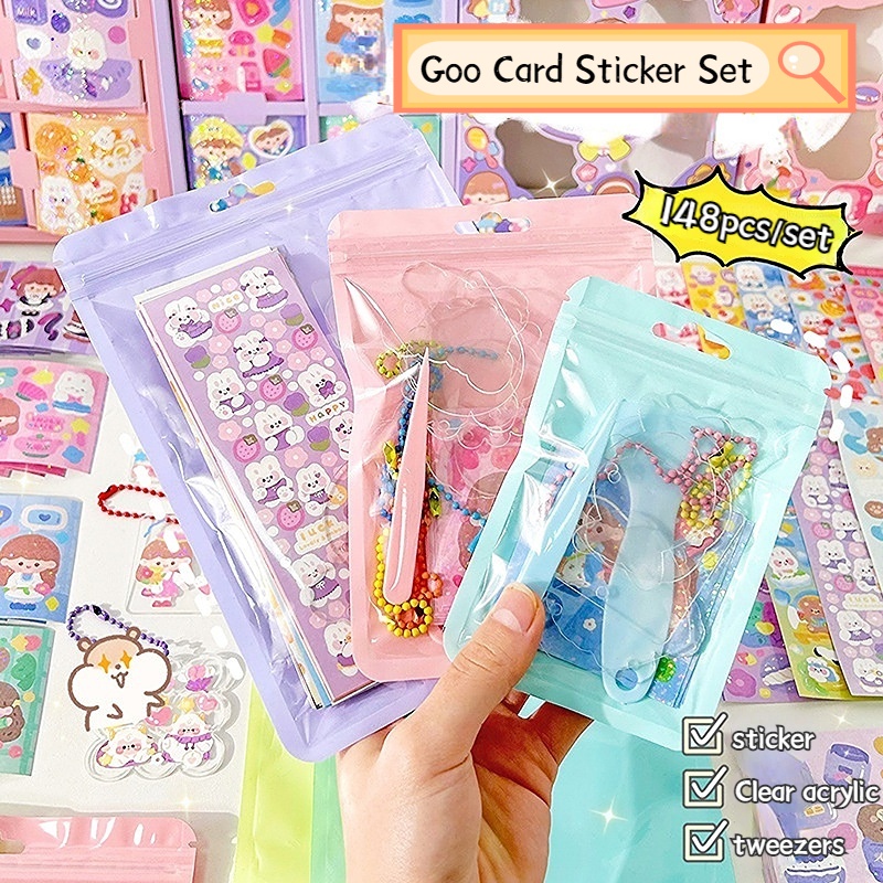 23/58/148pcs Deluxe Sticker Tool Set with Tweezers Acrylic Card Kawaii ...