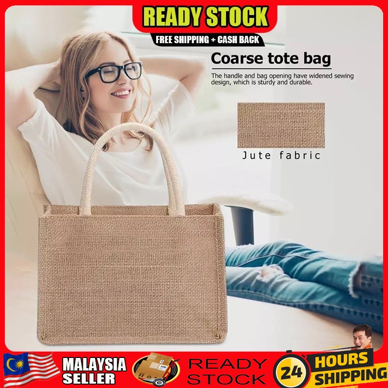 🔥Muji-Style🔥Reusable Burlap Tote Women Jute Shopping Grocery Bag with ...
