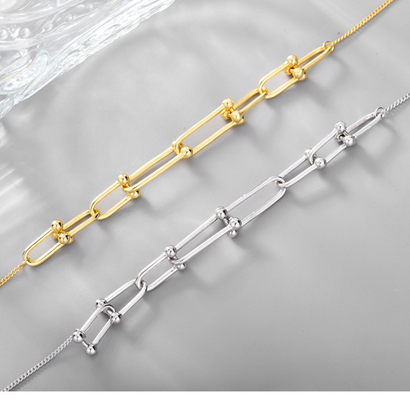 In Stock Sterling Silver S925 Necklace 18K Gold Chain versatile patchwork U-shaped necklace ...