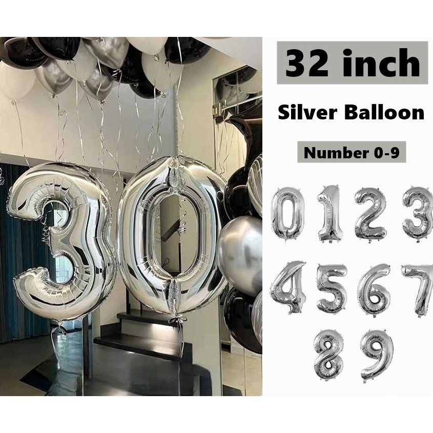 Ready Stock 32 Inch Silve Color Numbering Number Foil Balloon ...