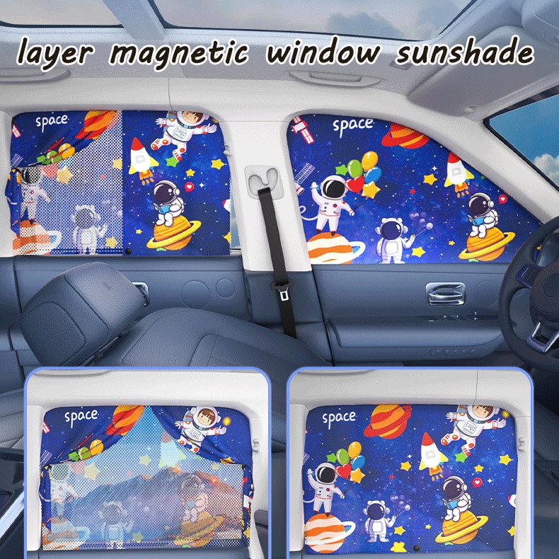 Magnetic Car Window Sun Shade Space/ Dinosaur Cartoon Window Curtain ...