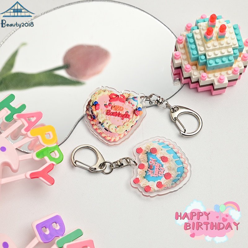 Cute Cake Keychain Birthday Cake Gift Chain Key Acrylic Vintage ...