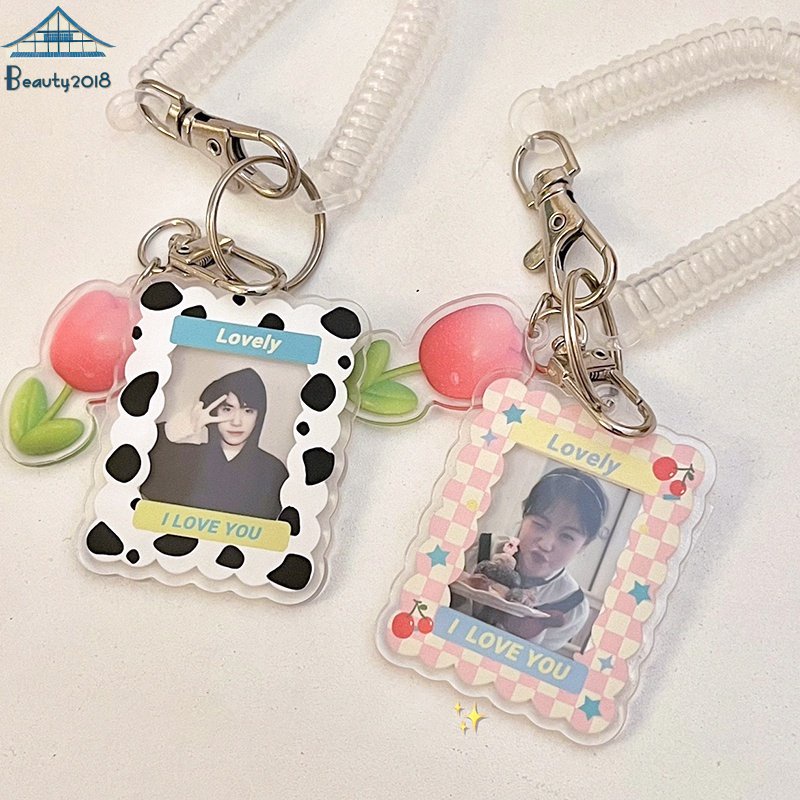 Cute Checkerboard Acrylic Keychain DIY Idol Card Keychain Pendant ...