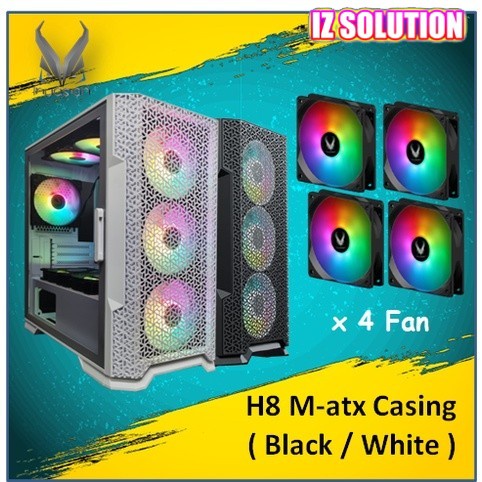 Invasion Casing H8 M-atx Casing With 4 Argb Fan ( Black / White ...