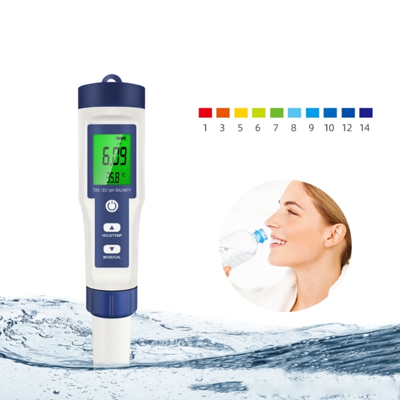 PCF* Pen-type Digital PH Meter 5 in 1 Water Quality Tester PH TDS EC ...