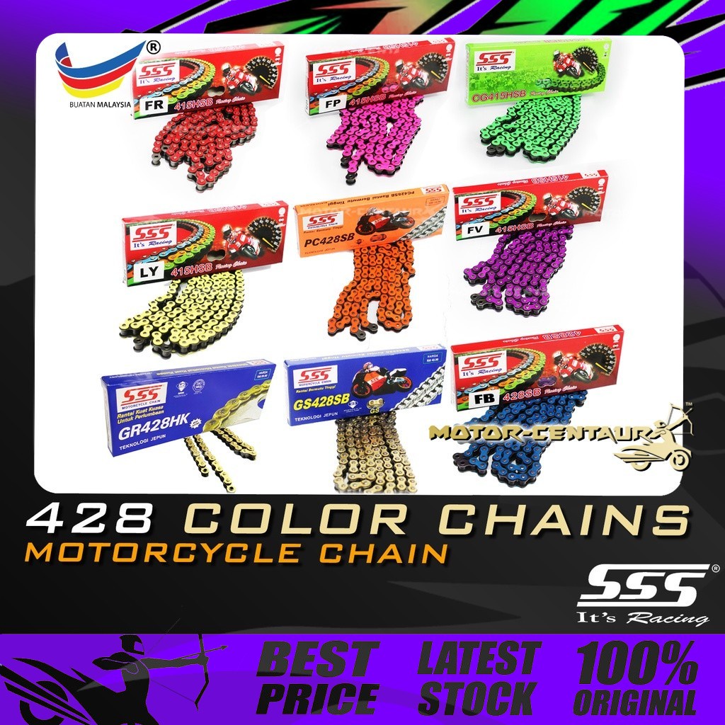 RANTAI SSS 428 MOTORCYCLE CHAIN GOLD,RED,PINK,YELLOW,ORANGE,GREEN ...