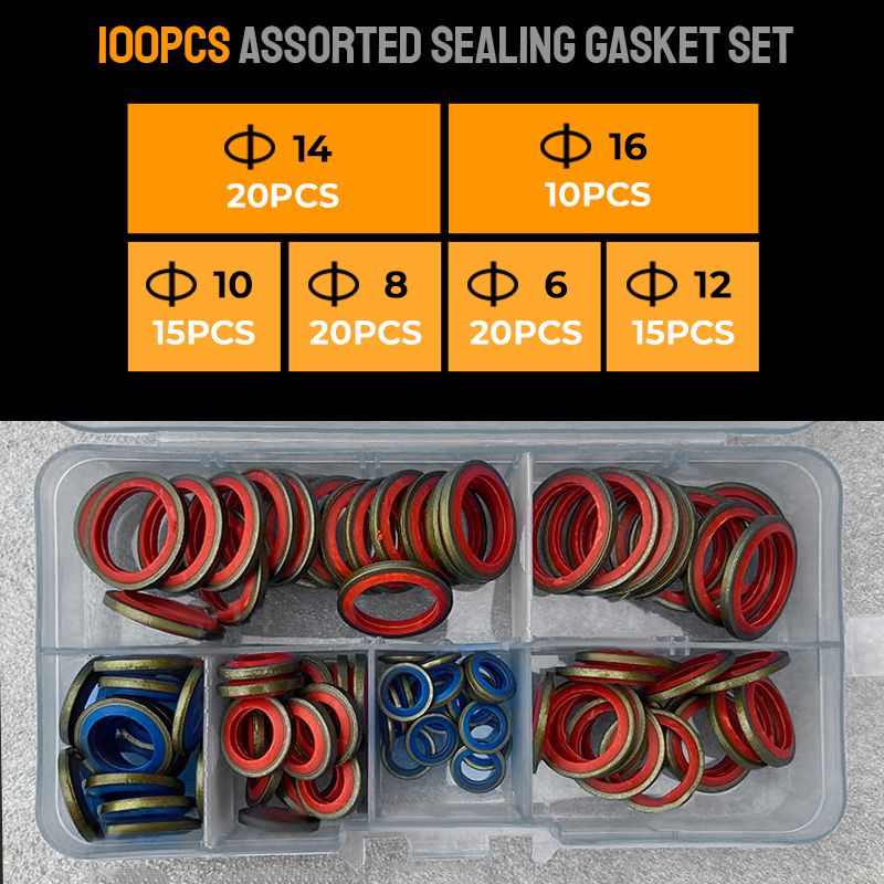 100pcs Assorted Sealing Gasket Set M6 - M30 Size Rubber Washer Gasket ...