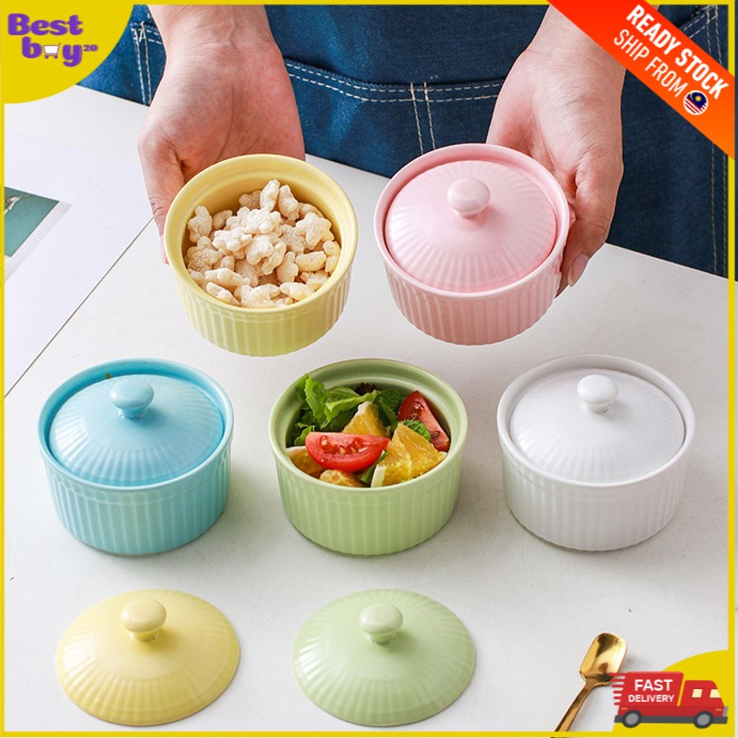 Nordic Ceramic Small Souffle Bowl With Lid Cookware Bakeware Breakfast ...