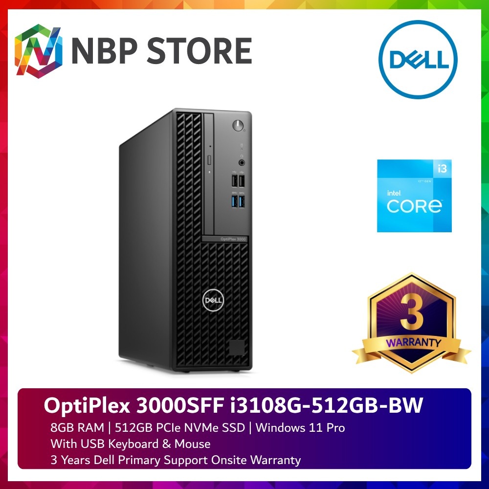 Dell OptiPlex 3000SFF I3108G-512GB-BW Desktop PC Black ( I3-12100, 8GB ...