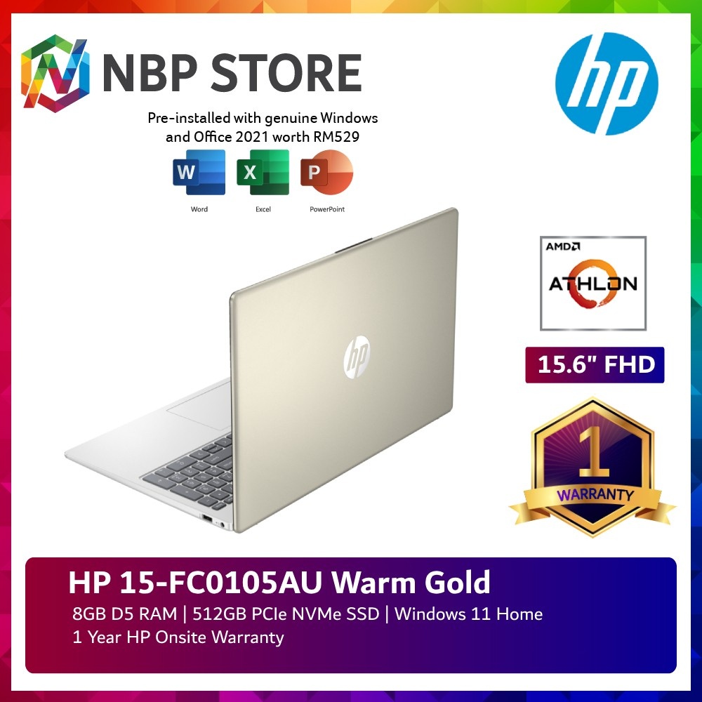 HP 15-FC0105AU 15.6" FHD Laptop Warm Gold ( Athlon 7120U, 8GB, 512GB ...