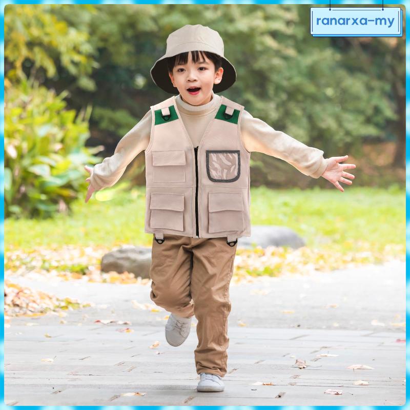 [RanarxaMY] Kids Explorer Costume Cargo Vest and Hat for Toddlers Park ...