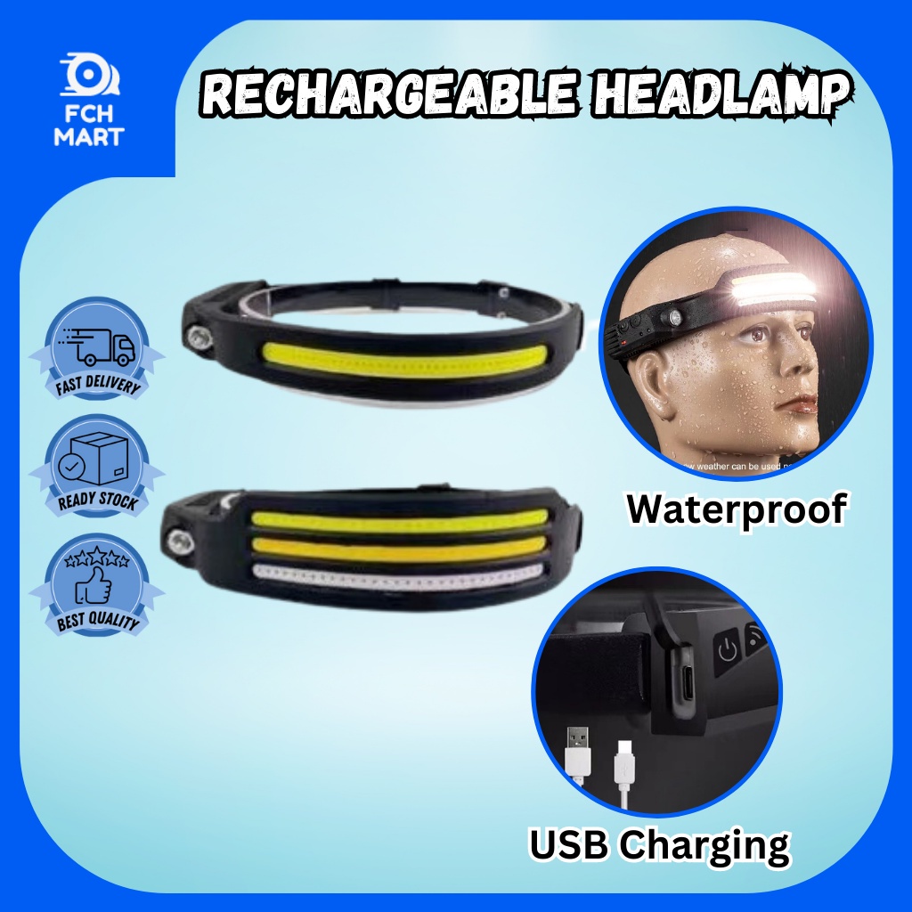 New USB Charging Waterproof COB HEAD LIGHT LED Dual Light Source ...