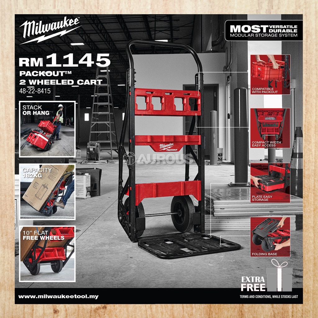 MILWAUKEE PACKOUT 2 WHEEL CART FOLDABLE TROLLEY 182KG CAPACITY 10 ...