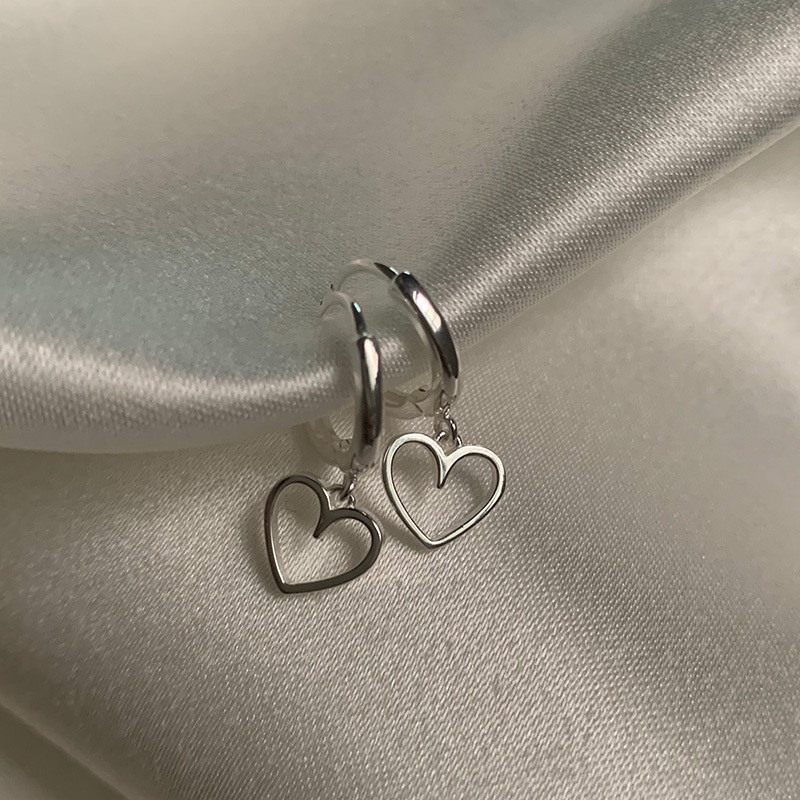 Roselife Korean S925 Silver Small Hollow Heart Hoop Earrings for Women Girls Elegant Tiny Love ...