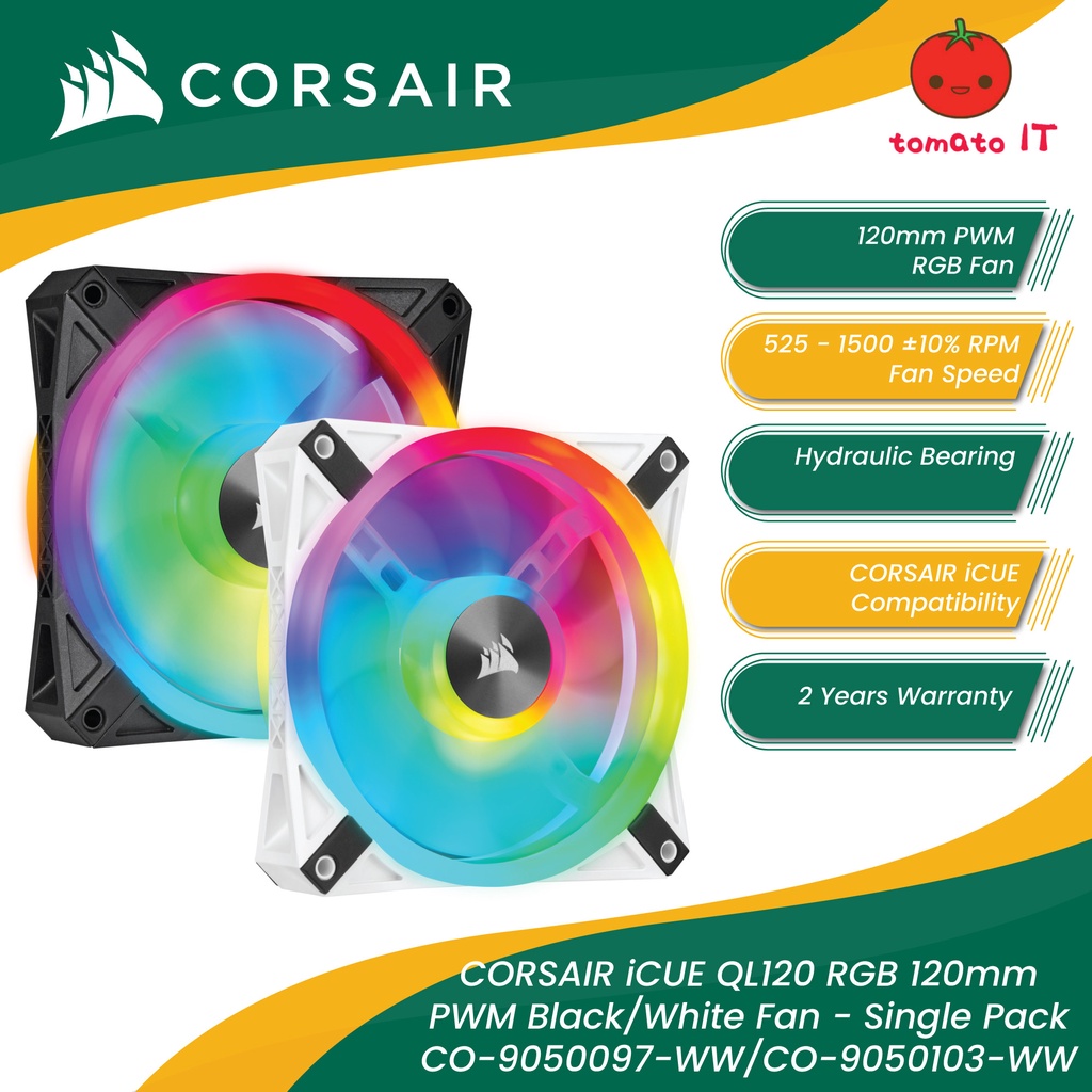 CORSAIR iCUE QL120 RGB 120MM PWM Single Fan - Black/White | Shopee Malaysia