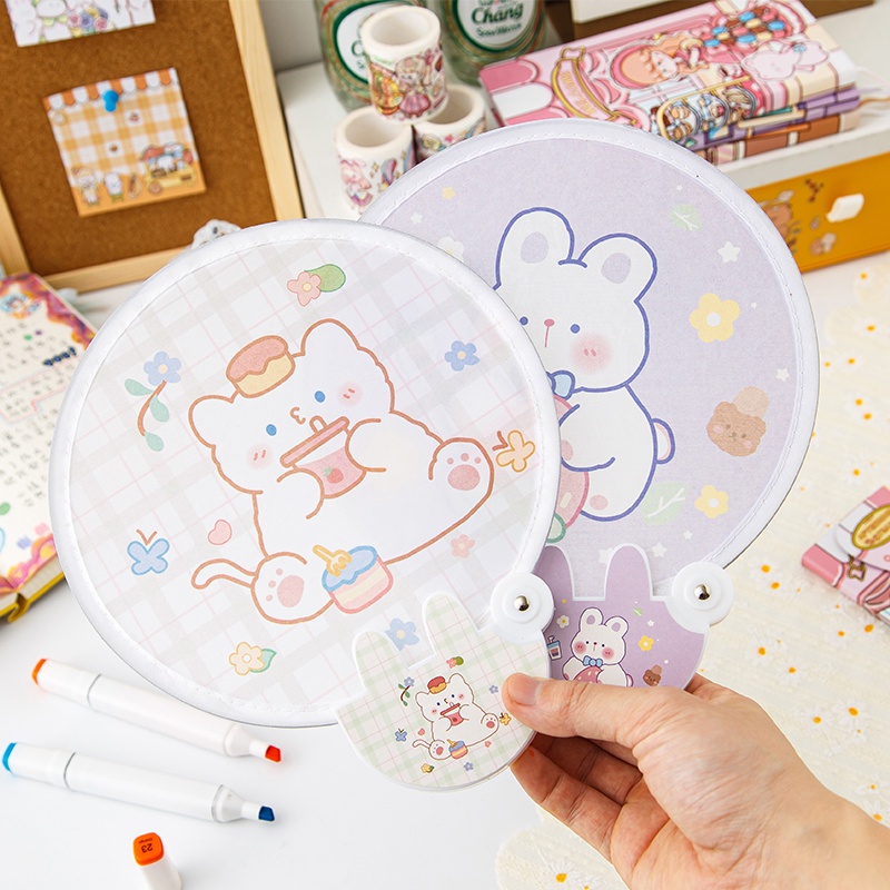Cute Cartoon Foldable Mini Hand Fans Girl Portable Small Round Fan ...