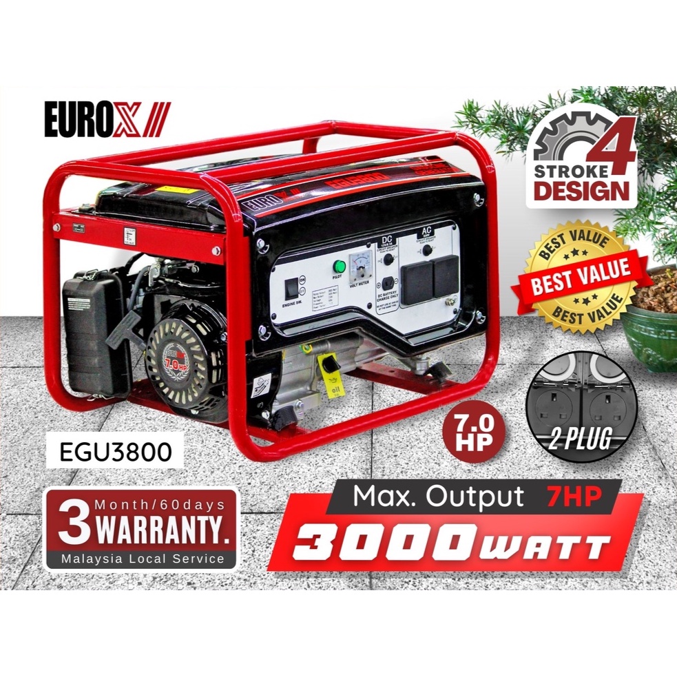 EUROX EGU3800 EuroPower Power Generator Petrol Getset Generator 4 Stroke Portable Gasoline ...