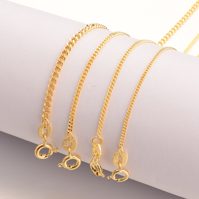925 Sterling Silver Necklace 18k Gold Side Chain Cuban Chain Women's ...