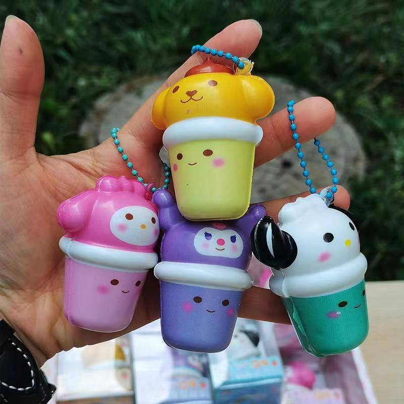 4 styles Sanrio keychain Kawaii Squishy Cartoon key ring MyMelody ...