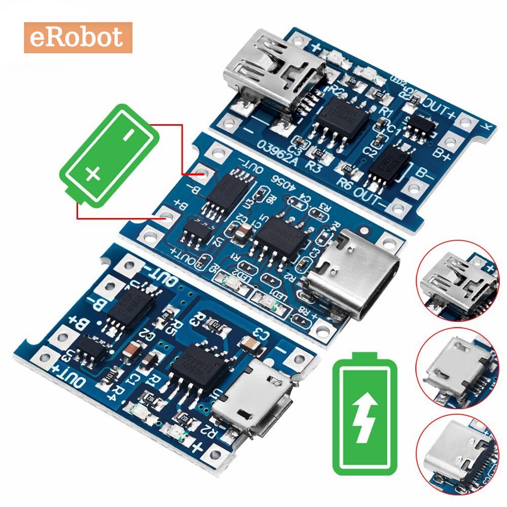5V 1A Micro/Type-c/Mini 18650 TP4056 Lithium Battery Charger Module ...