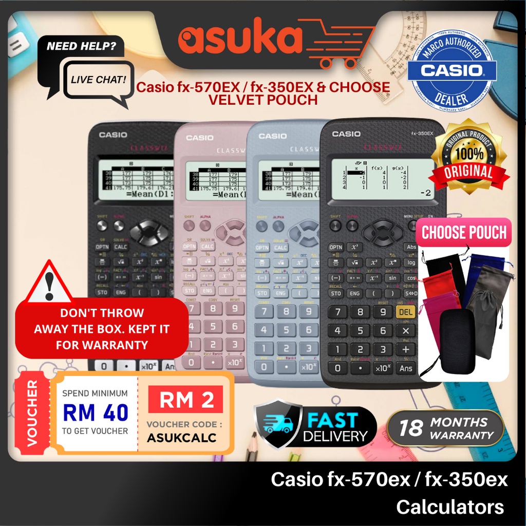 Casio fx-570EX / Casio Black fx-350ex Scientific Calculator Genuine ...