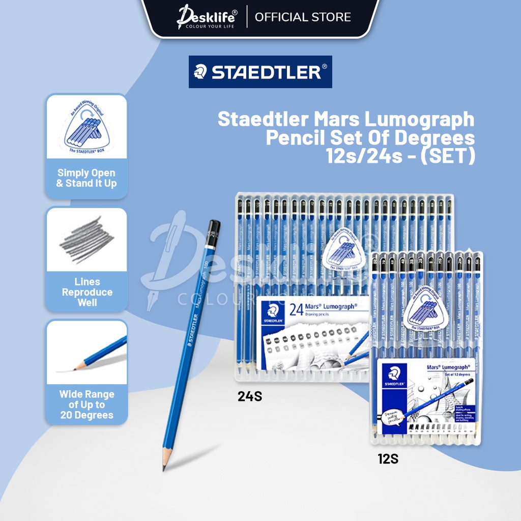 Desklife Staedtler Mars Lumograph Drawing Sketching Pencil Set 12s 24s -(SET) Art Pensel Lukis ...